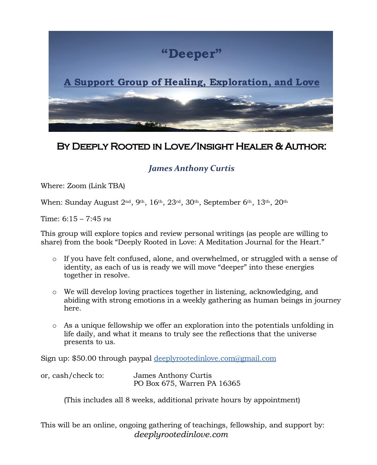 Upcoming Online Zoom Workshop/Fellowship Group – Deeply Rooted in Love